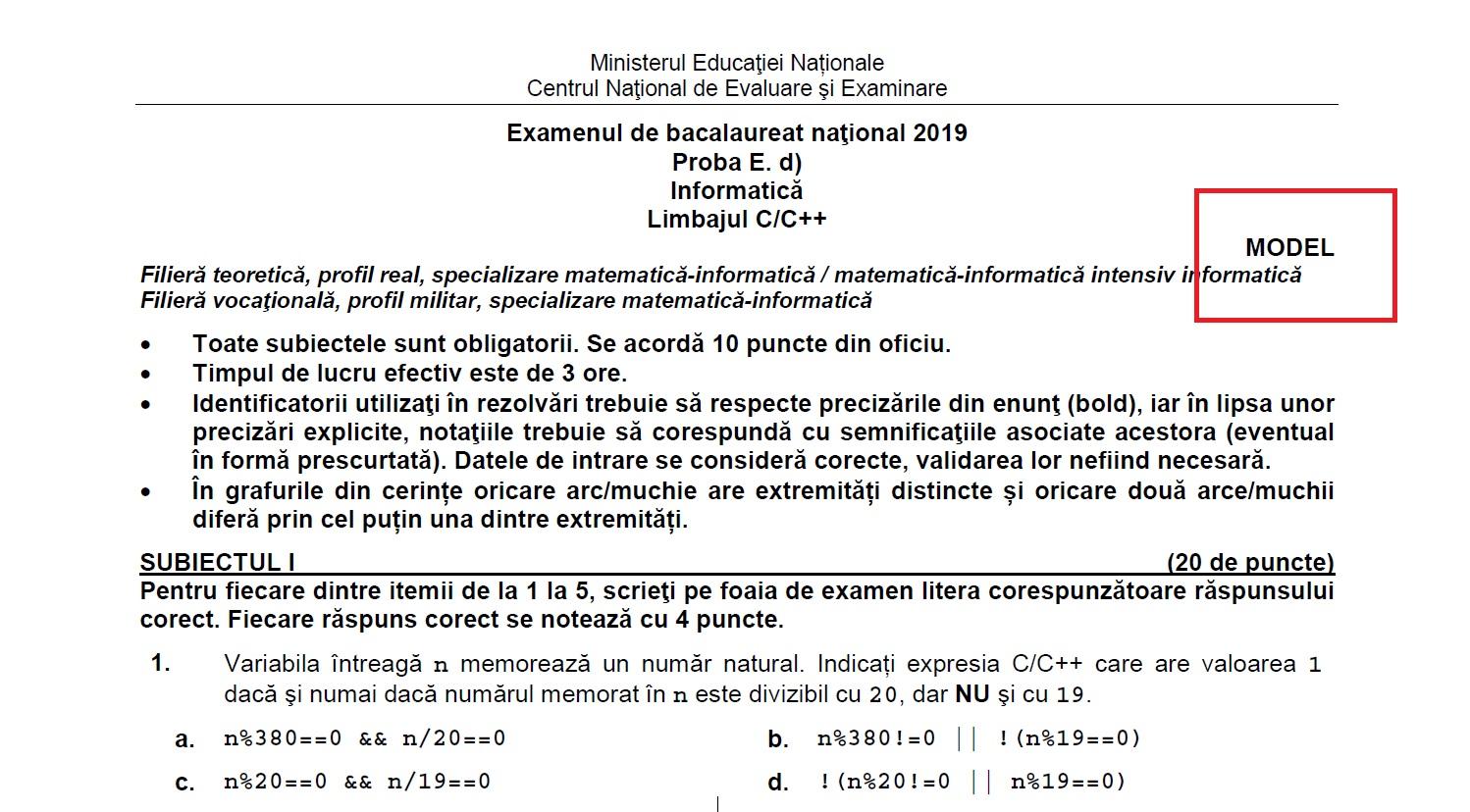 Bacalaureat 2019: Edu.ro subiecte BAC 2019 - Modele subiecte ...
