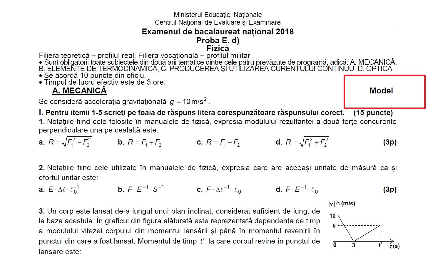 Bacalaureat 2019: Edu.ro subiecte BAC 2019 - Modele subiecte Fizică ...